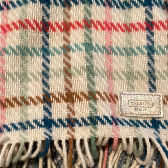 Coach | Accessories | Coach Cream And Red Plaid Scarf With Fringe ...